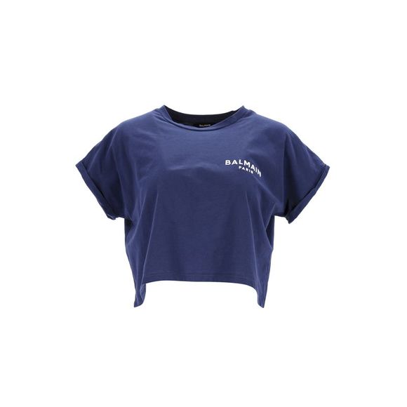 Balmain | Tops | Balmain Logo Crop Tshirt In Navy Blue Cotton | Poshmark